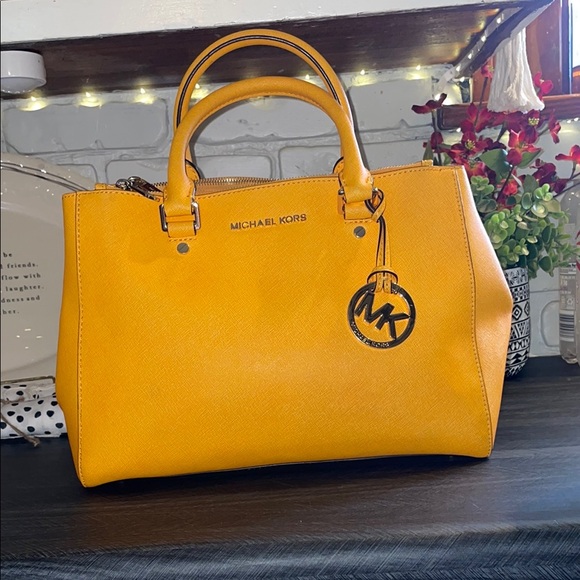 Michael Kors | Bags | Michael Kors Yellow Satchel With Silver Hardware ...